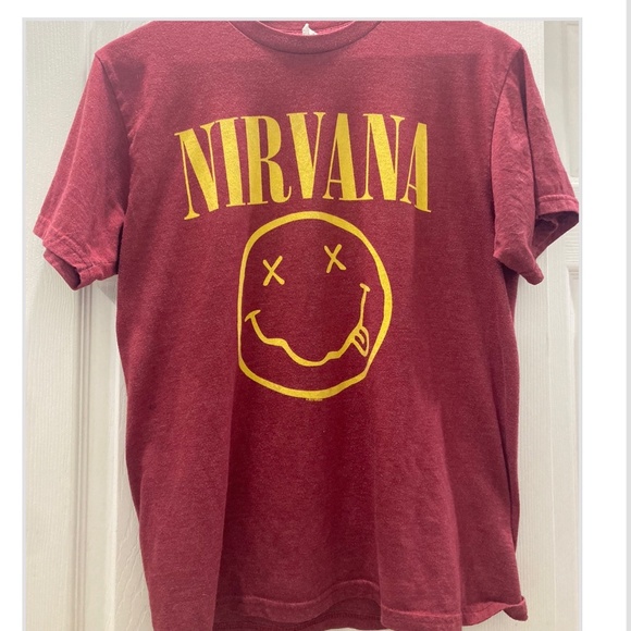 Shirts | Nirvana Band Red Smiley Face Graphic Tshirt Size M | Poshmark